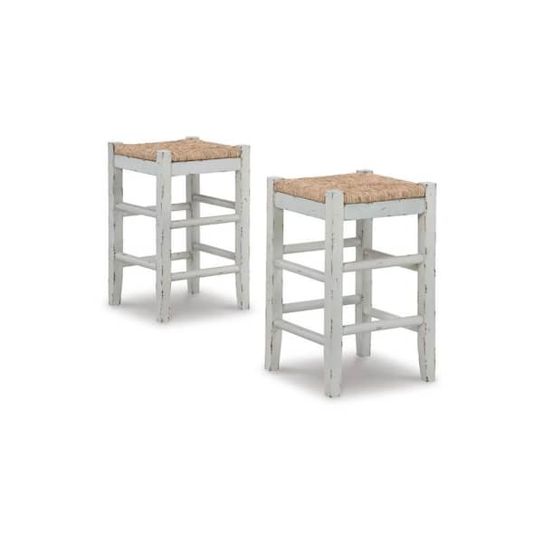 Benjara Anya White and Brown Wood Frame Counter Height Stool (Set of 2 ...