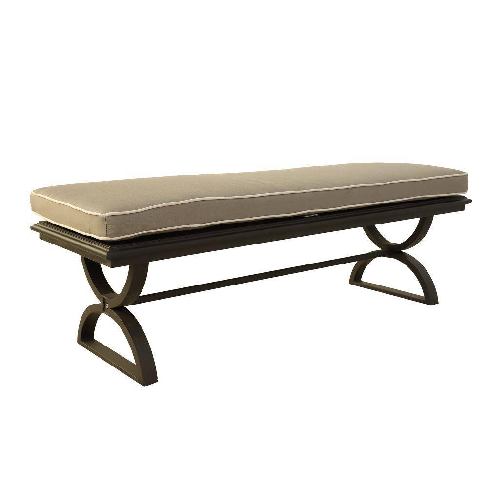 Benjara Beige Polyester Fiber Patio Bench with Cushion and Crossed Legs ...