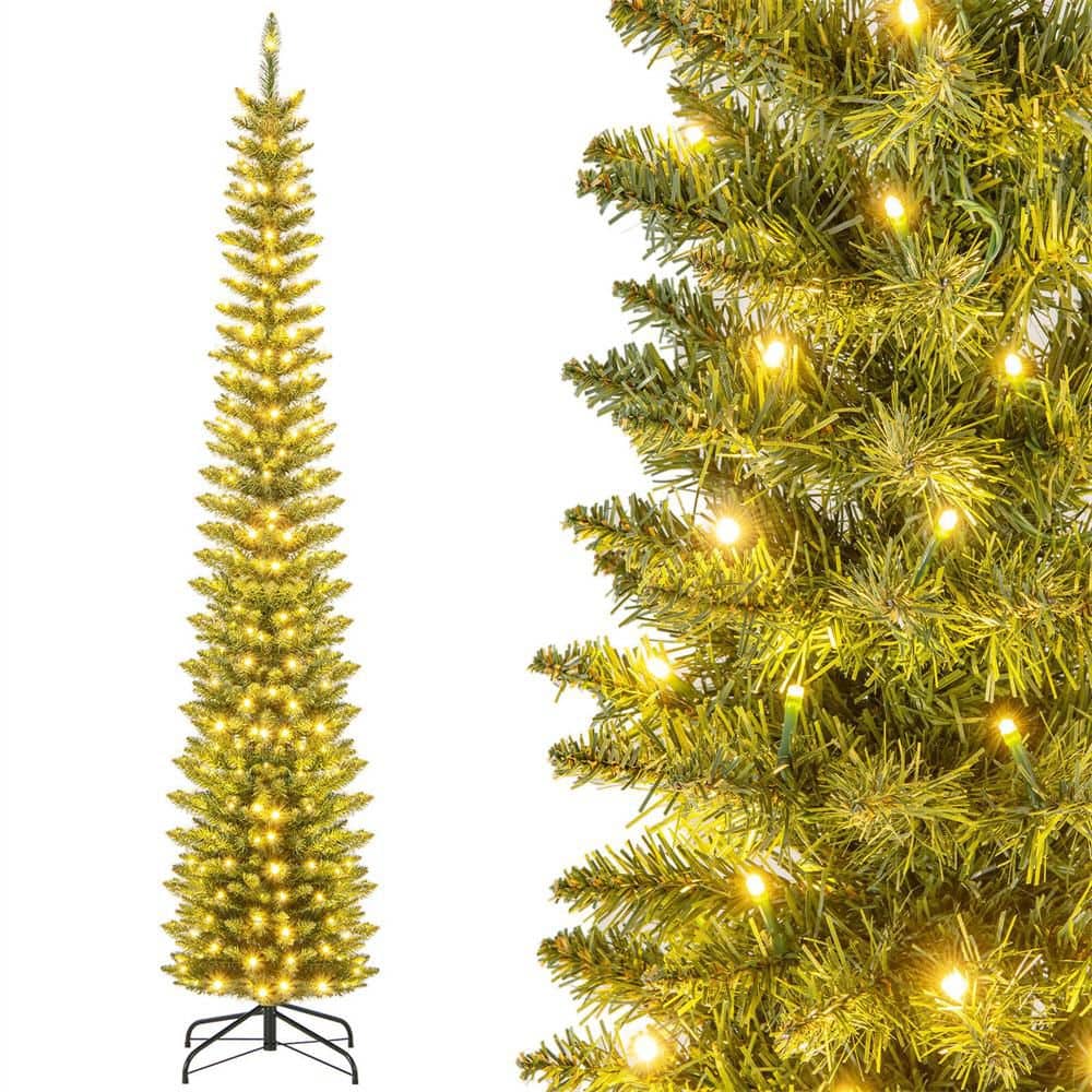 Costway 8 ft. PreLit 300 LED Lights Pencil Christmas Tree with 591 ...
