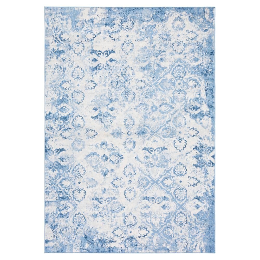 SAFAVIEH Brentwood 5 ft. x 8 ft. Blue/Ivory Diamond Floral Distressed ...