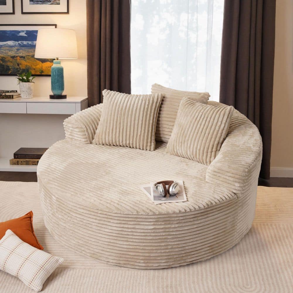 Allwex MIU 59 in. Modern Wide Square Arm Plush Corduroy Round Single ...