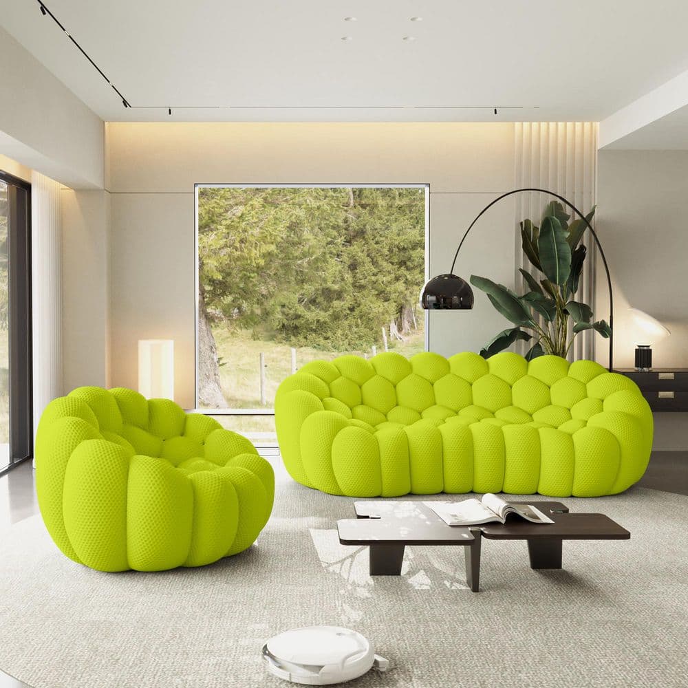 Magic Home 98 in. 2-Piece Lemon Green Bubble Curved Couch with 3D ...