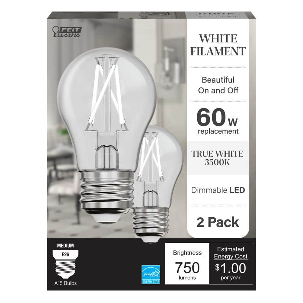 Feit Electric 60-Watt Equivalent A15 Dimmable White Filament CEC Clear ...