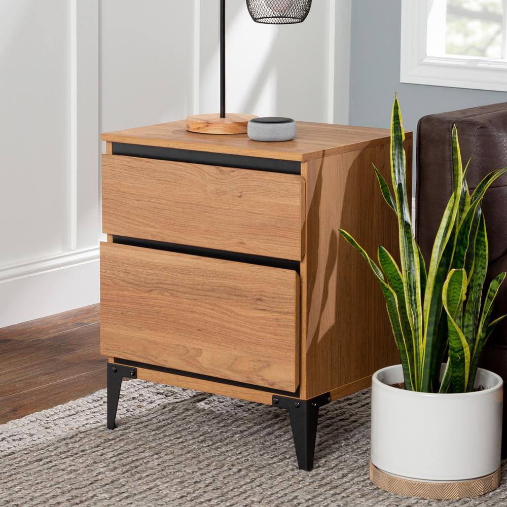 Welwick Designs 20" 2-Drawer Urban Side Table - English Oak HD8403 ...