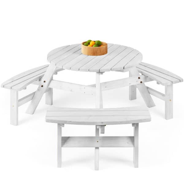 Best Choice Products 35 in. White Round Wood Picnic Tables 6-Person w ...