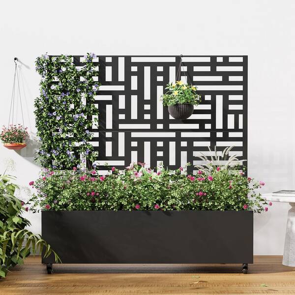 Lirago 47 in. H x 47 in. W Rectanglar Black Outdoor Metal Privacy ...