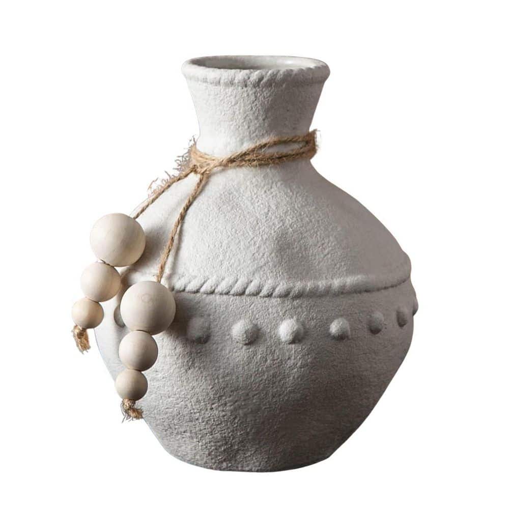 Rustic Ceramic Round Vase in White,Exuding Modern Farmhouse & Bohemian ...