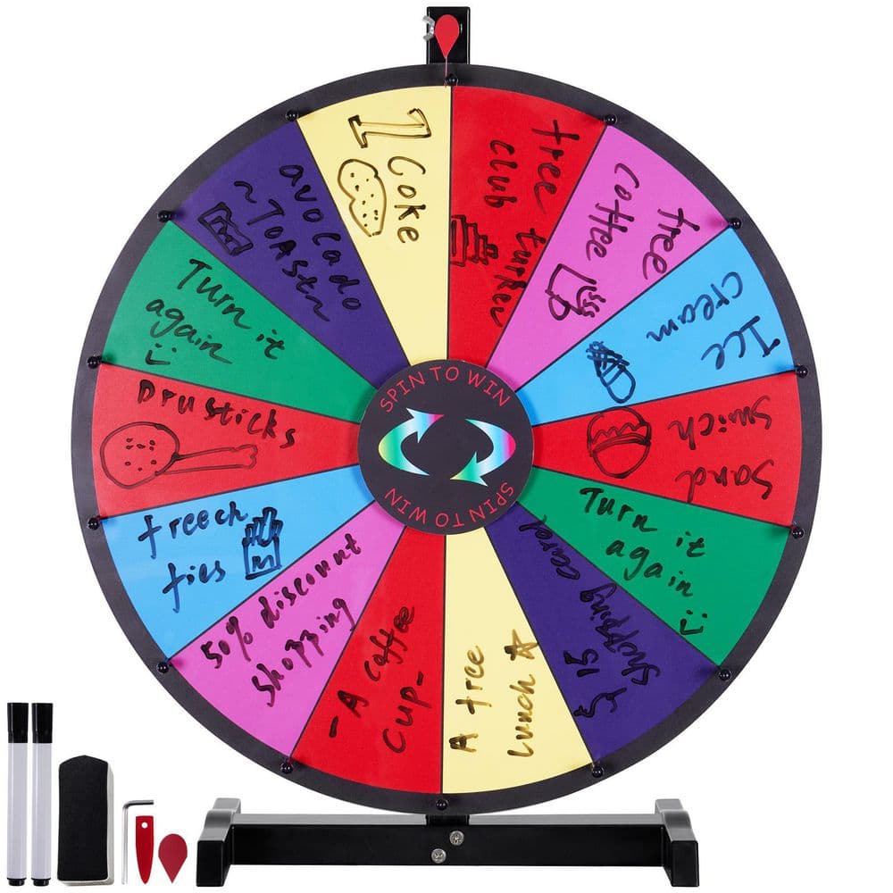SKYSHALO 24 in. Spinning Prize Wheel, 14 Slots Tabletop Spinner, Heavy ...