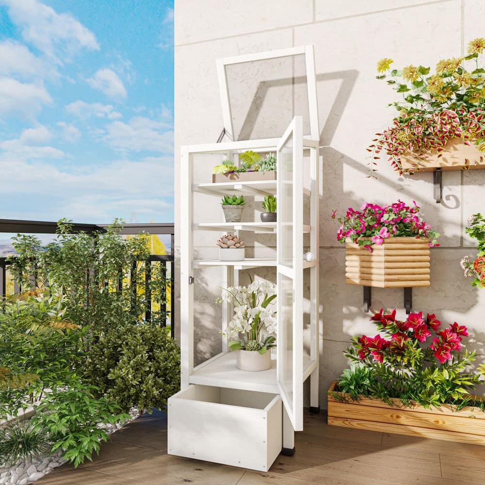 HomeAura 18.1 in. W x 19.7 in. D x 62.4 in. H Wood White Portable ...