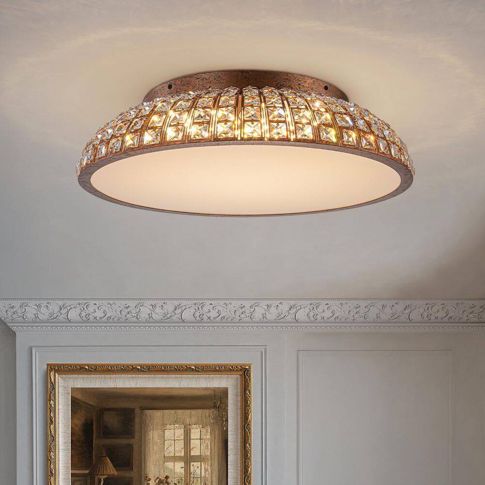 LLHZSY 21.65 in. Vintage Bronze Bowl Integrated LED Flush Mount Ceiling ...