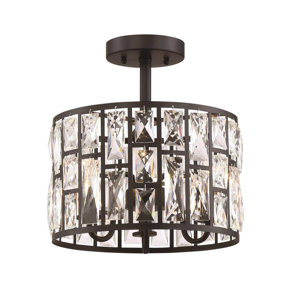 Easylite Kristella 12.5 in. 3-Light Black Semi-Flush Mount 31820-HBT ...