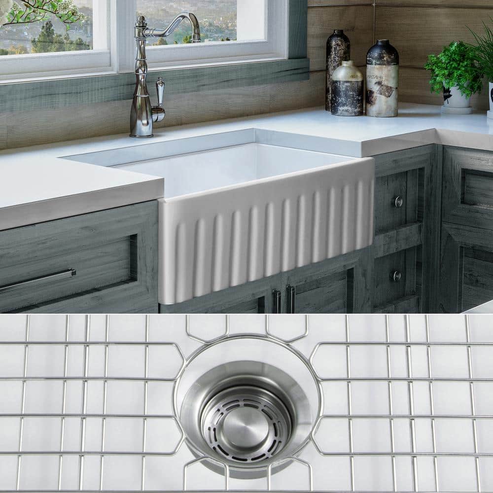 Fossil Blu Luxury White Solid Fireclay 30 in. Single Bowl Farmhouse ...