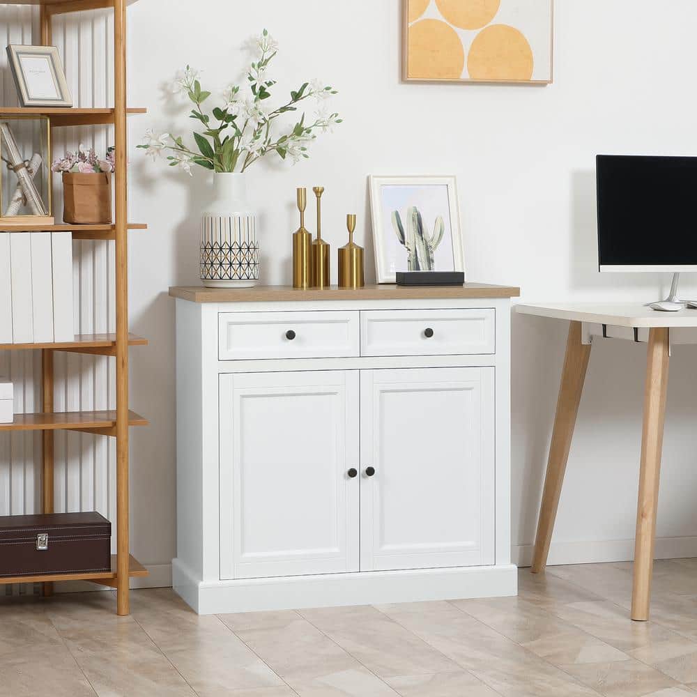 HOMCOM White MDF 33.5 in. Sideboard Buffet Cabinet with 2-Drawers and ...