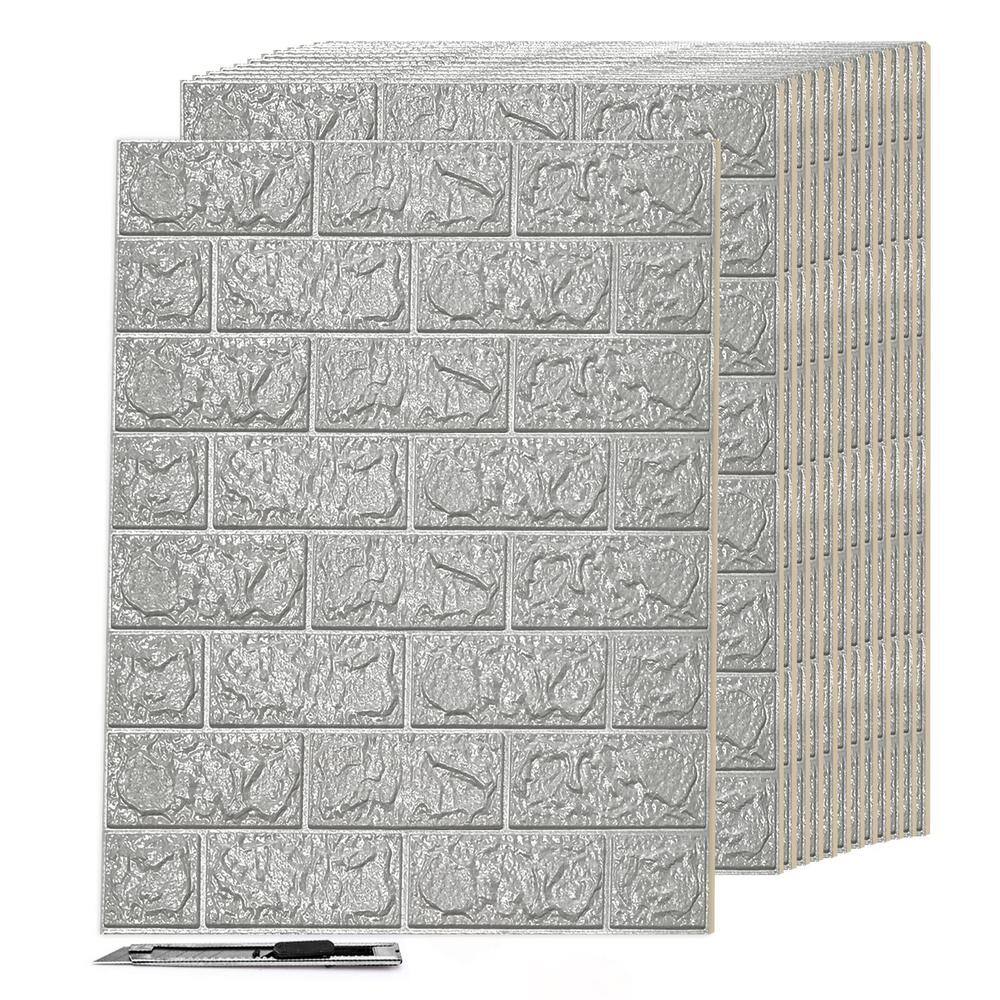 Grey 30-Pcs 3D Peel and Stick Foam Brick Wall Panels MD-007 - The Home ...