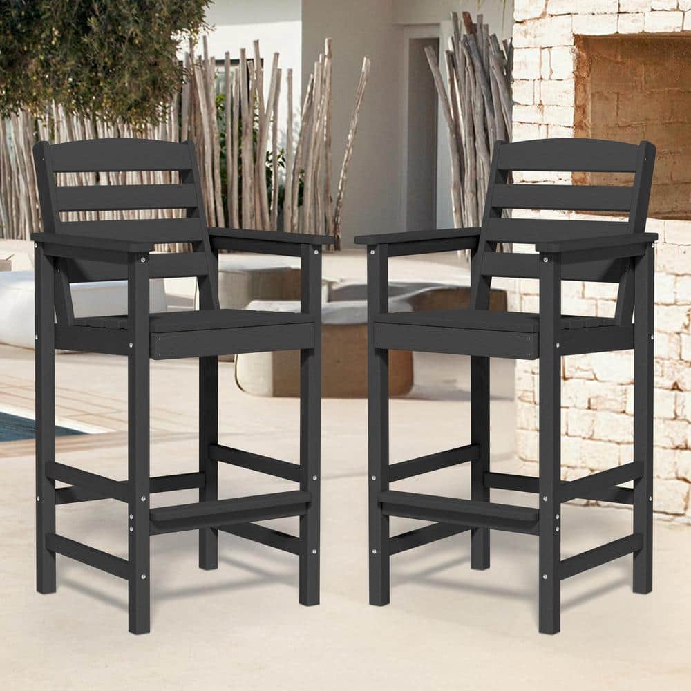 Reviews for JEAREY HDPE Plastic Adirondack Outdoor Bar Stools in Black ...