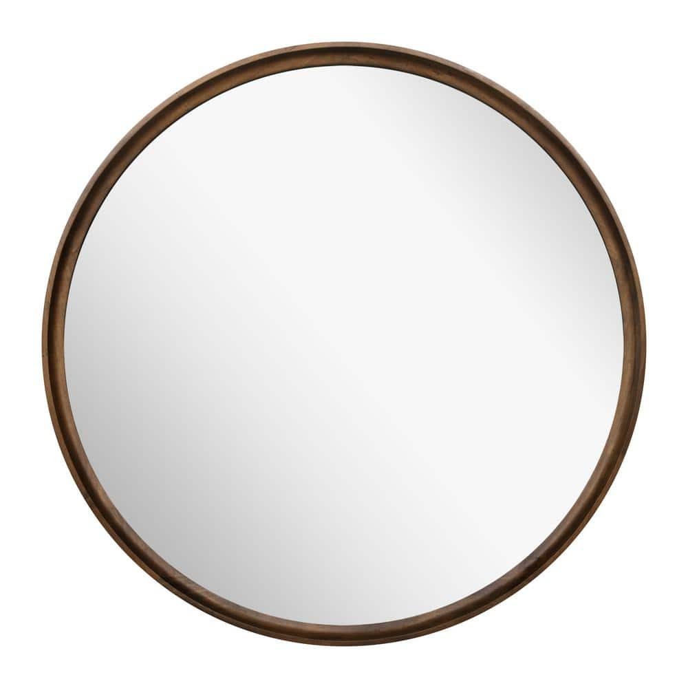 Medium Round Rustic Brown Contemporary Frame Mirror (26 in. H x 26 in ...