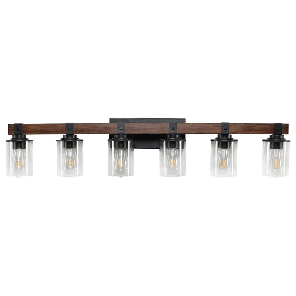 AVITAS 42.3 in. 6-Light Rustic Walnut Bronze Bathroom Vanity Light with ...