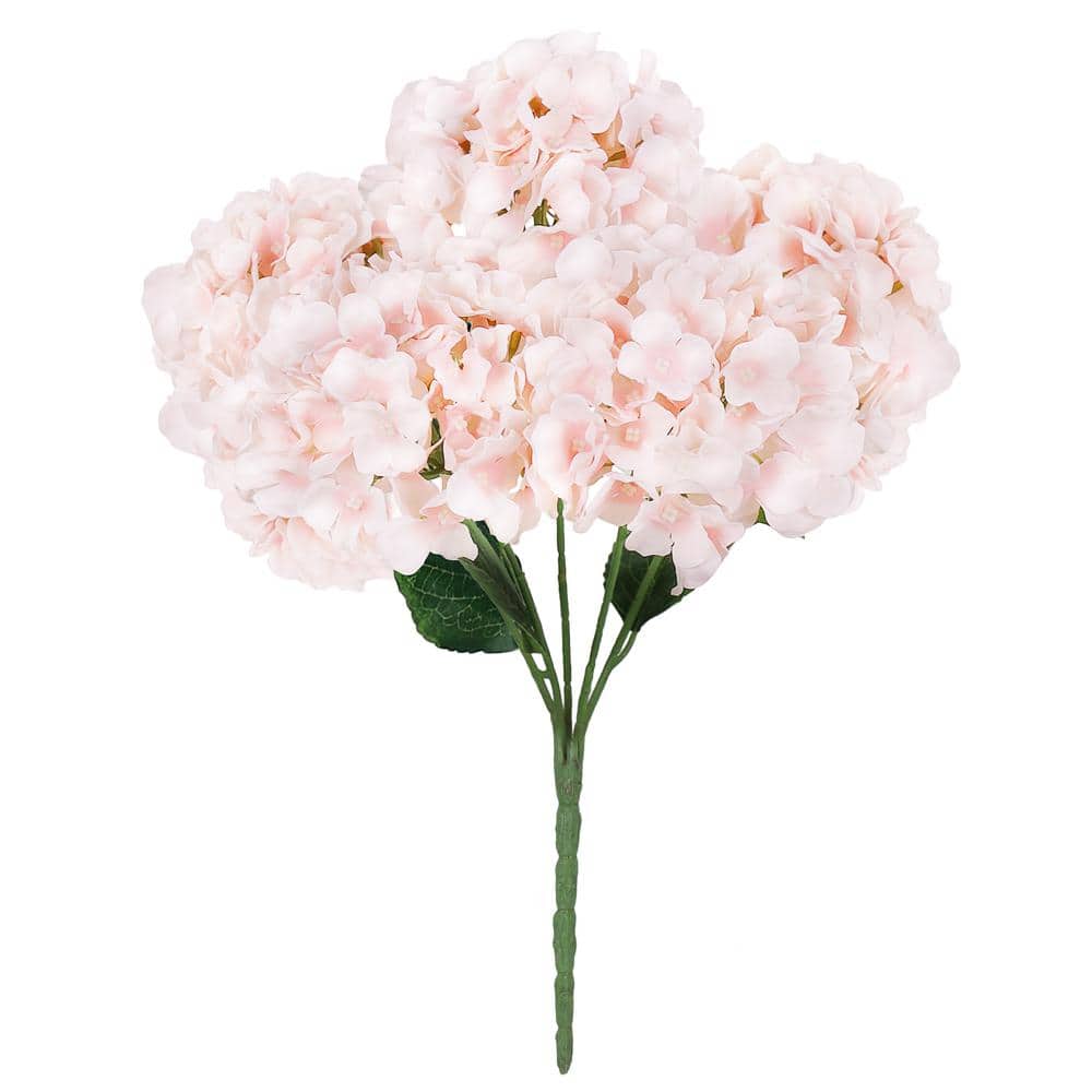 LIVING LUXURY 19 in. Deluxe Blush Pink Artificial Hydrangea Flower Stem ...