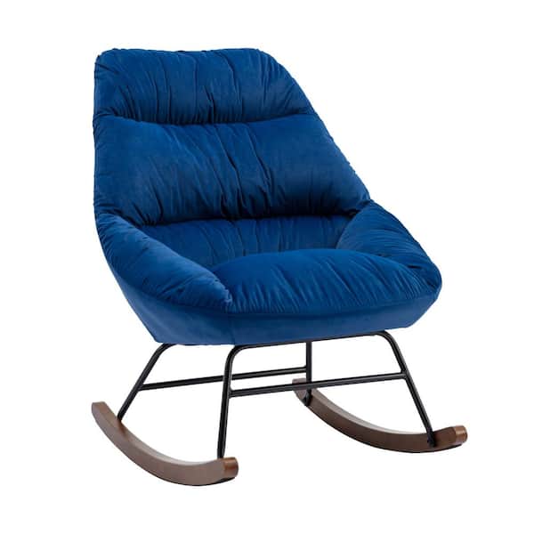 JASIWAY Blue Velvet Upholstered Porch Rocking Chair with Wood Leg Set ...