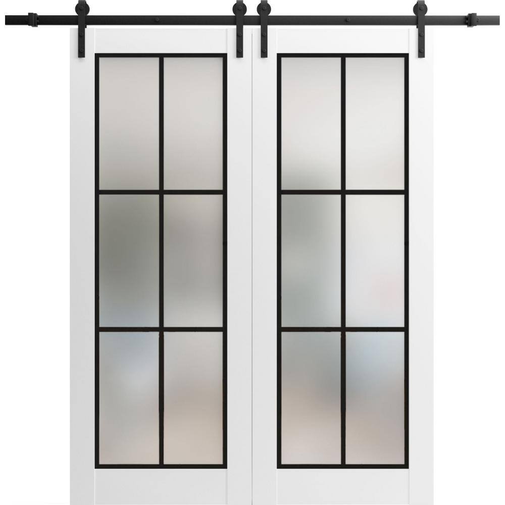 Sartodoors 42 in. x 96 in. 2 Panel Frosted Glass White Solid Wood ...
