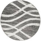 SAFAVIEH Adirondack Charcoal/Ivory 6 ft. x 6 ft. Round Striped Area Rug ...
