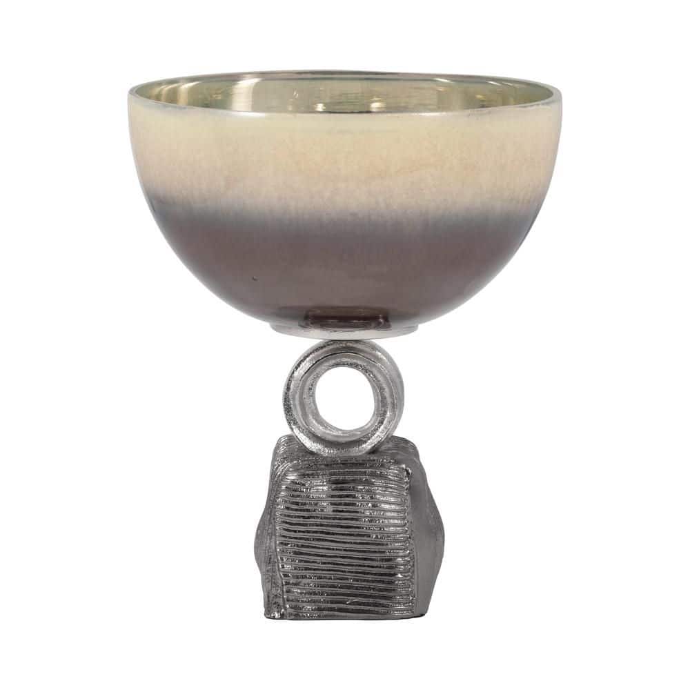 Liv & Skye Gray 10 in. x 12 in. Metal Round Ribbed Decorative Bowl On ...