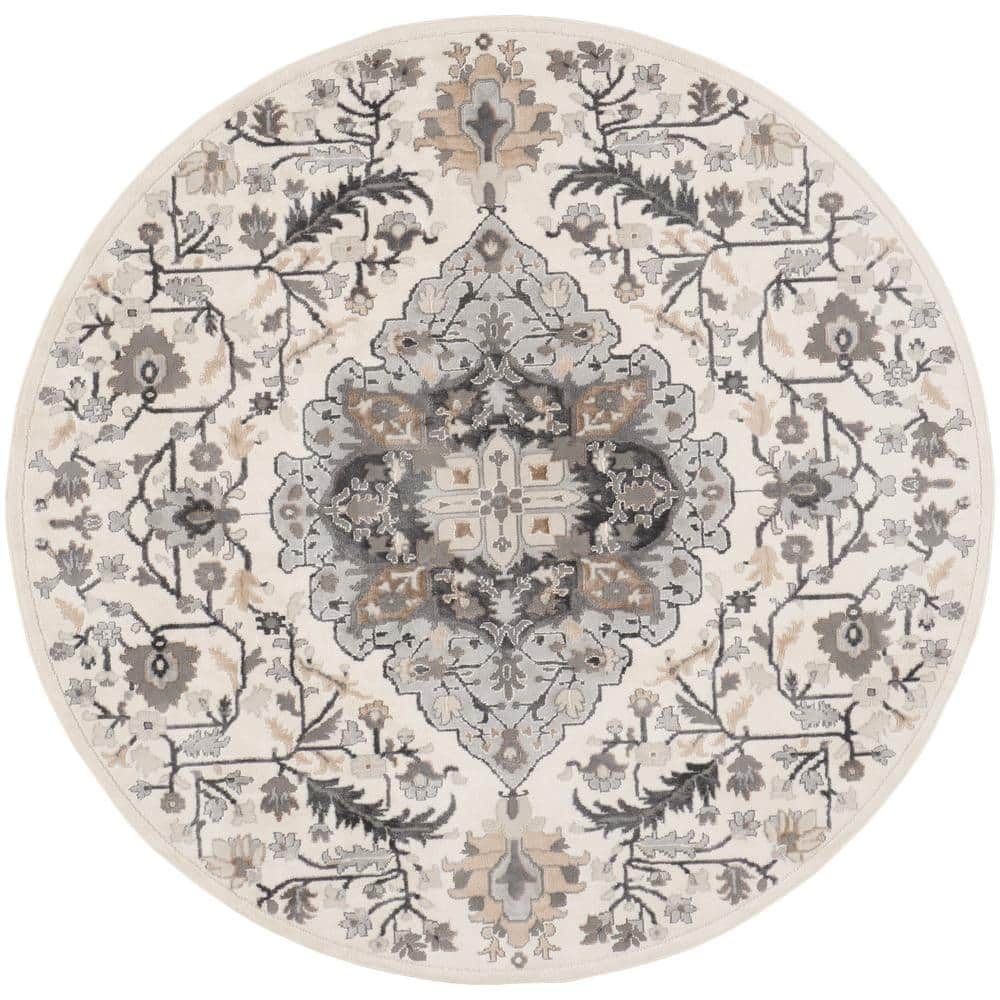 Nourison Elation Ivory Grey 5 ft. x 5 ft. Center medallion Traditional ...