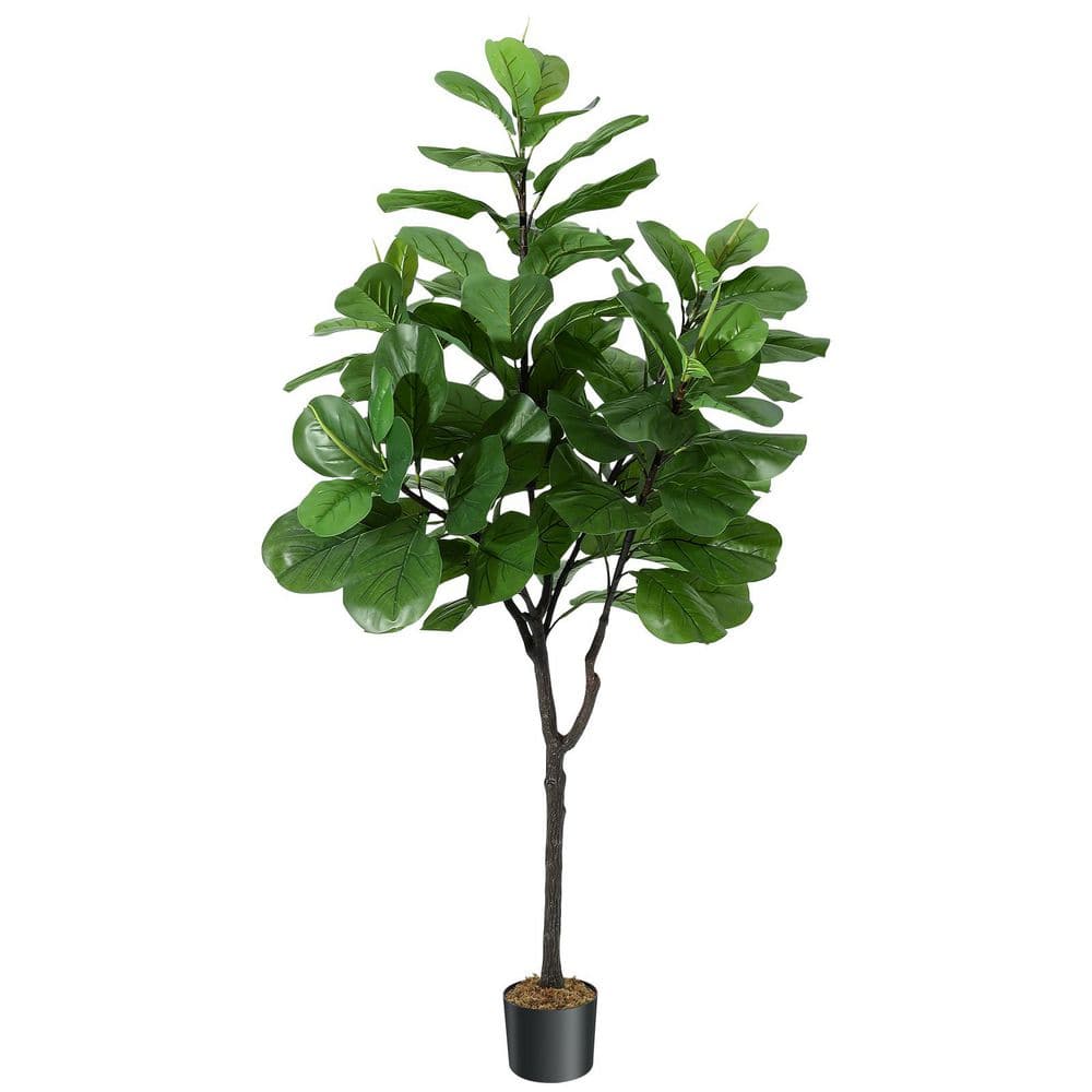 6FT Artificial Fiddle Leaf Fig Tree In Pot, Tall Faux Silk Ficus Trees ...