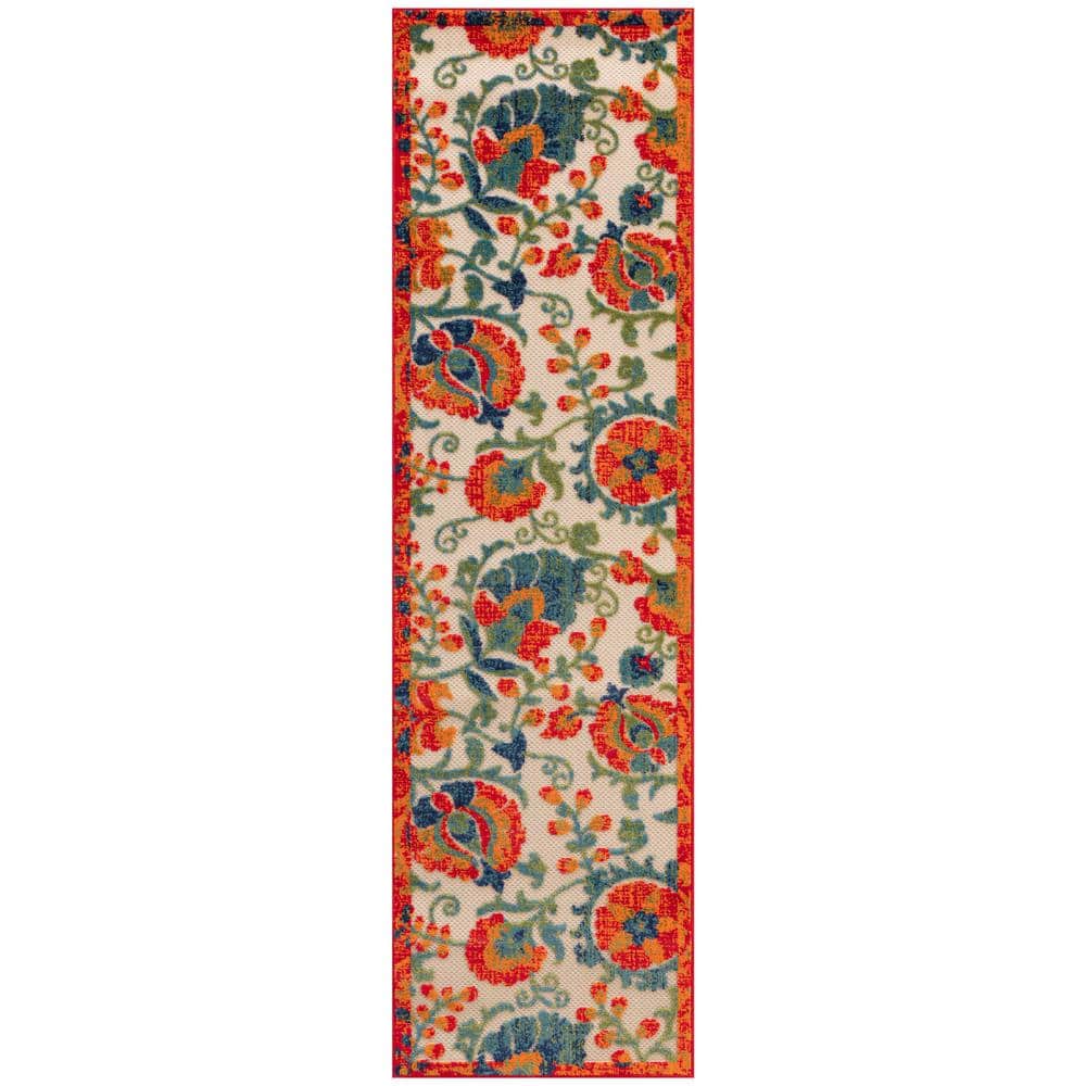 Nourison Aloha Red Multicolor 2 ft. x 6 ft. Floral Contemporary Indoor ...