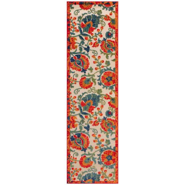 Nourison Aloha Red Multicolor 2 ft. x 6 ft. Floral Contemporary Indoor ...