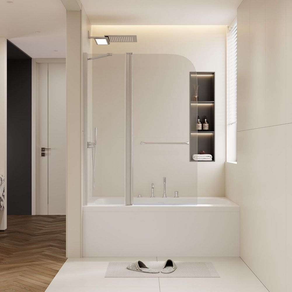Staykiwi 43 in. W x 58 in. H Pivot Tub Door in Brushed Nickel with ...