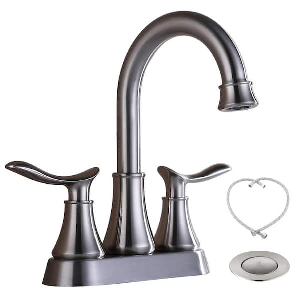 WELLFOR Retro 4 in. Centerset Double Handle Bathroom Faucet with Pop-Up ...