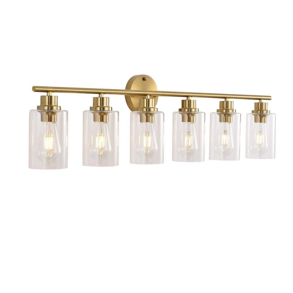 Reviews for BAOURE 38.38 in. 6 Light Brass Vanity Light Fixtures Modern ...