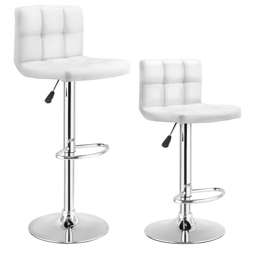 HONEY JOY Modern 34.5 in.White Square PU Leather Adjustable Swivel Bar ...