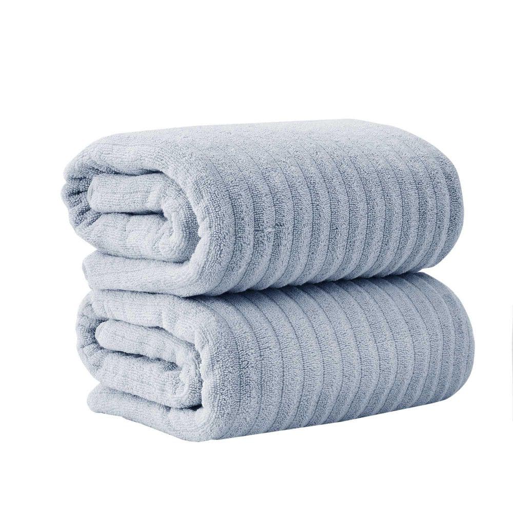 FRESHFOLDS Light Blue Premium Cotton Ribbed Textured 2-Pack Bath Sheet ...
