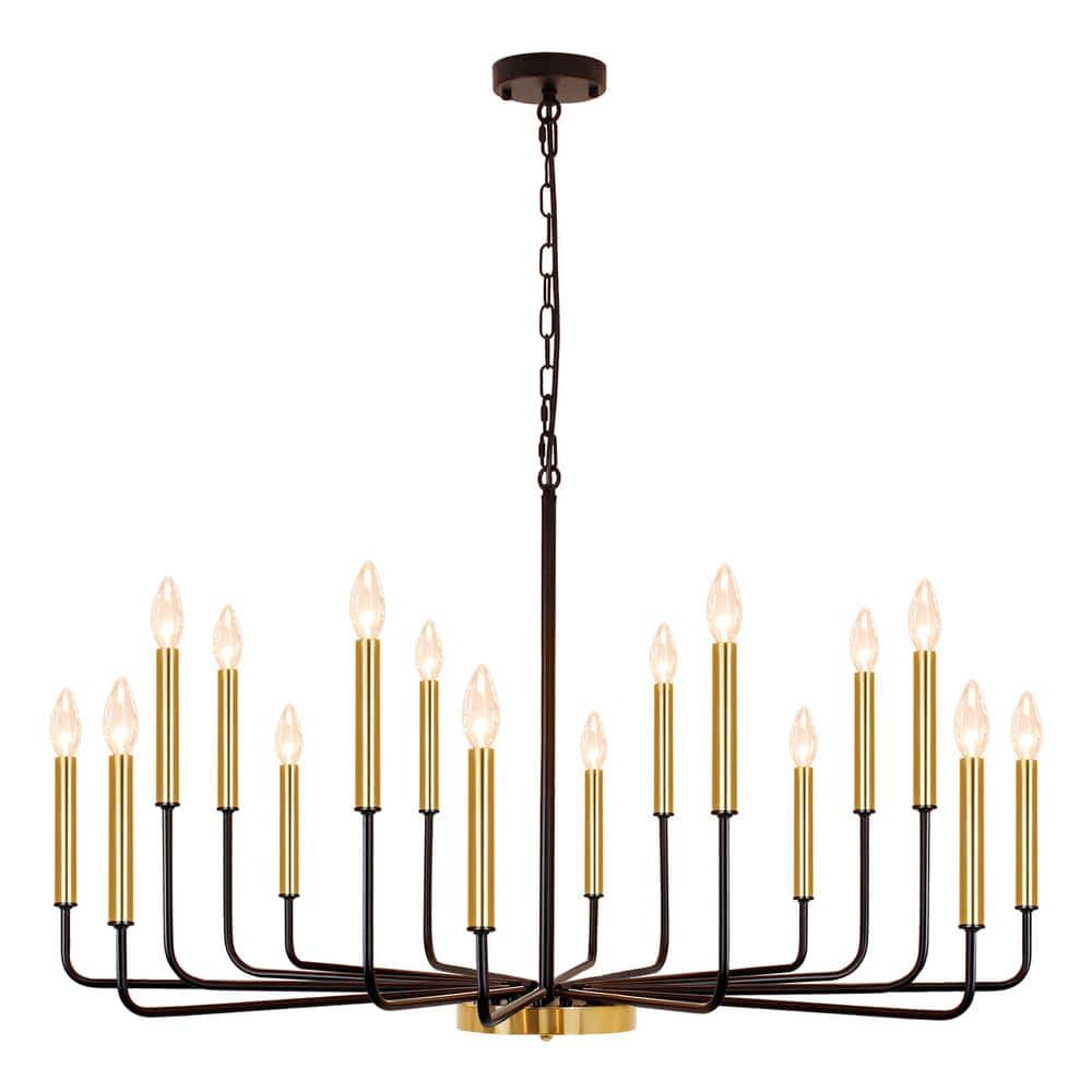 Rviezza Modern 16-Light Black gold Metal Candle Chandelier HDPZ2023048 ...
