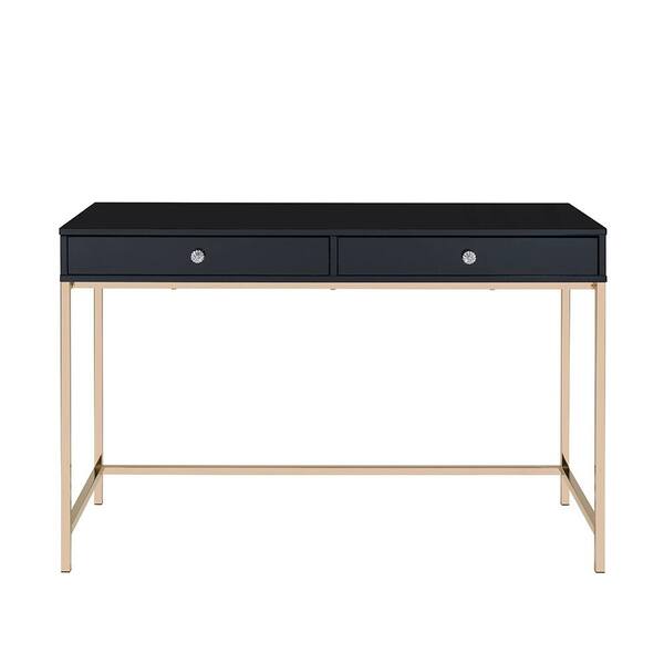 Acme Furniture Ottey 20 in. Rectangular Black High Gloss and Gold Finish Metal 1 Drawer Writing Desks 93540