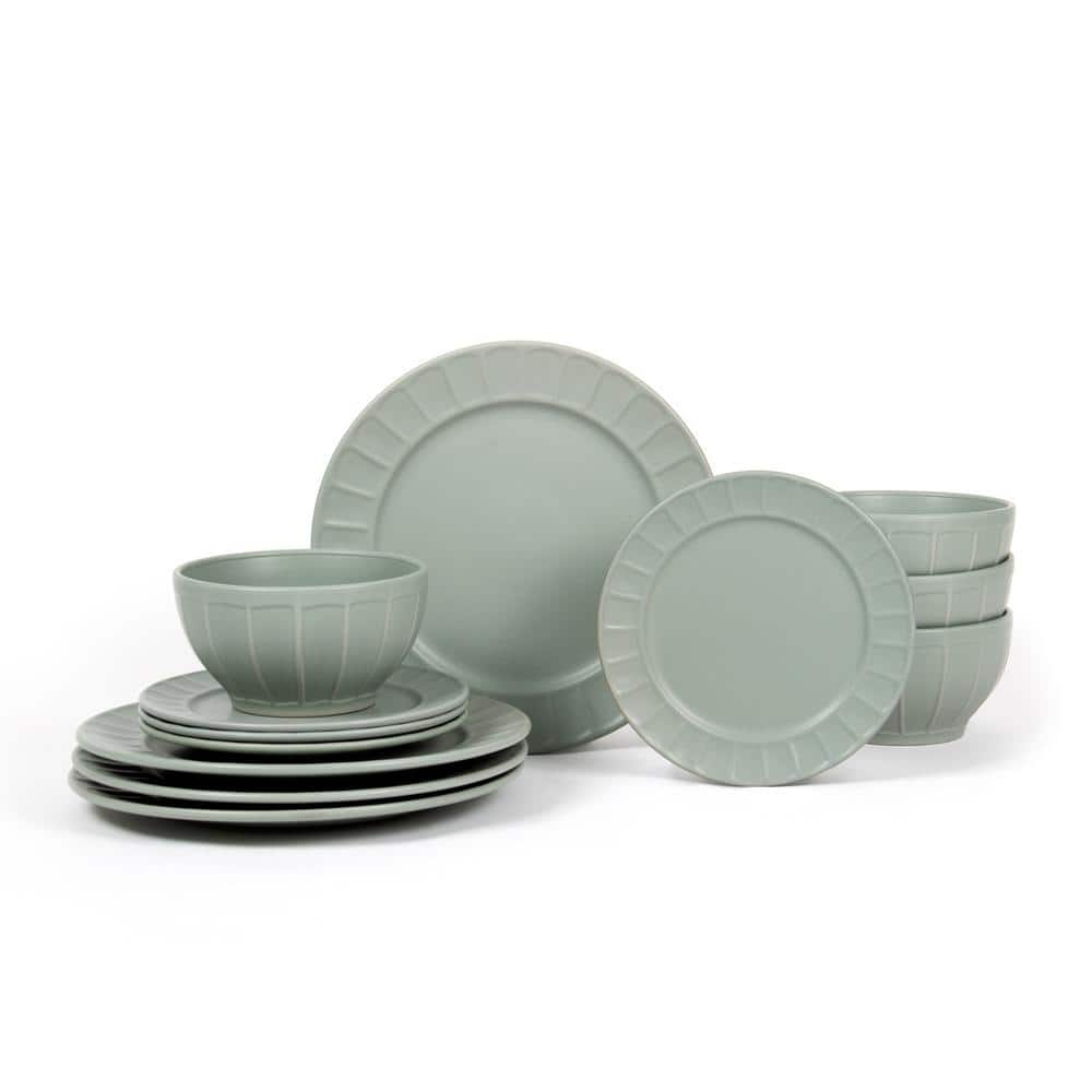 Sango Prima 12-Piece Casual Sage Stoneware Dinnerware Set (Service for ...
