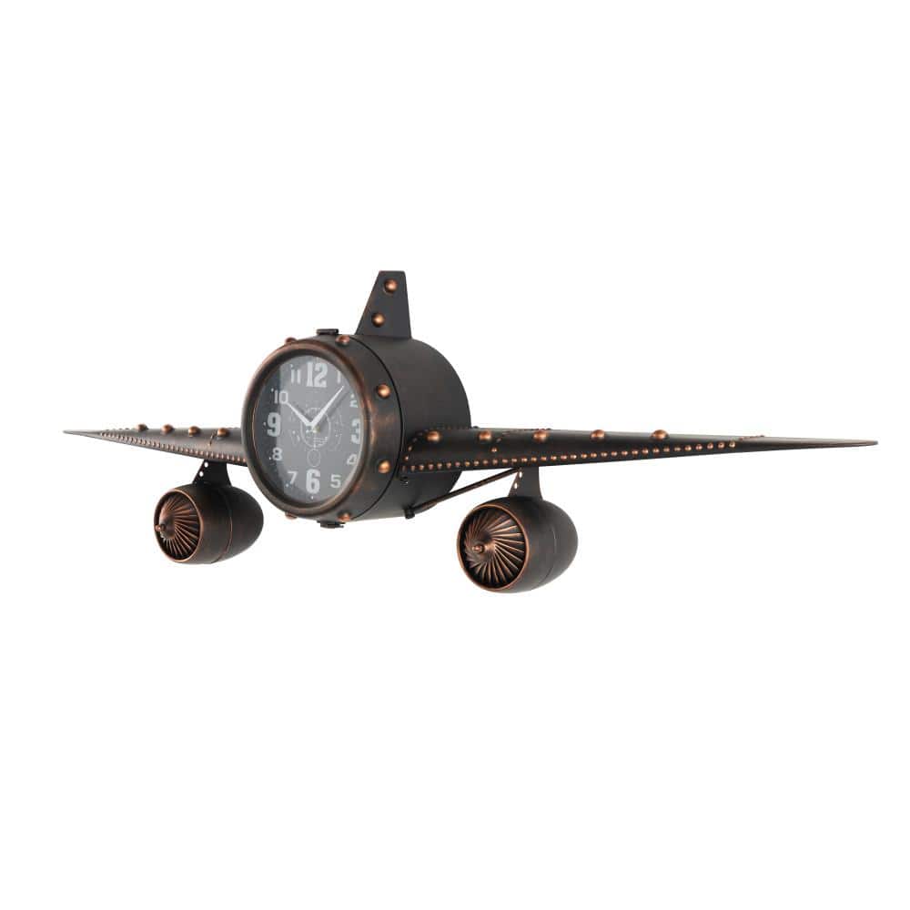 Litton Lane Dark Brown Metal Airplane Wall Clock with Copper Accents ...