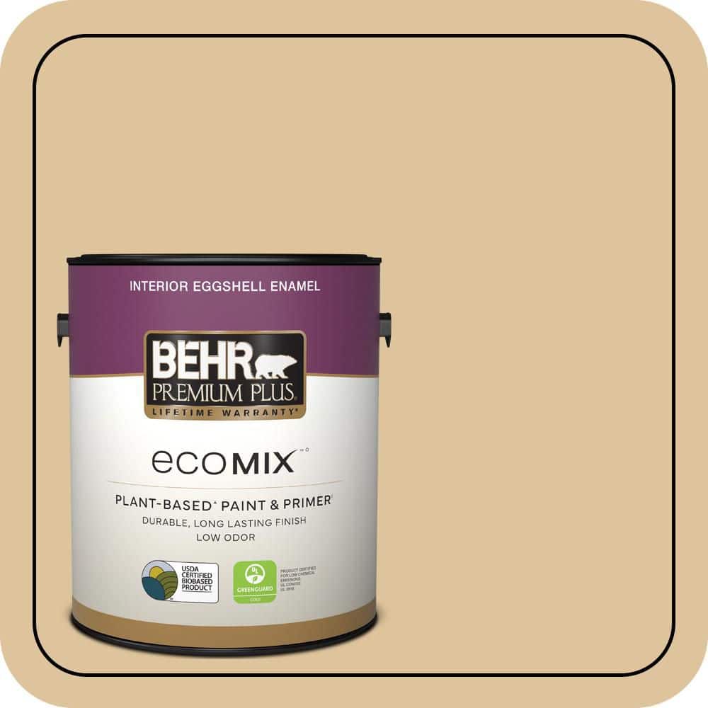 BEHR PREMIUM PLUS 1 gal. #S300-3 Almond Cookie Eggshell Enamel EcoMix Plant-Based Interior Paint ...