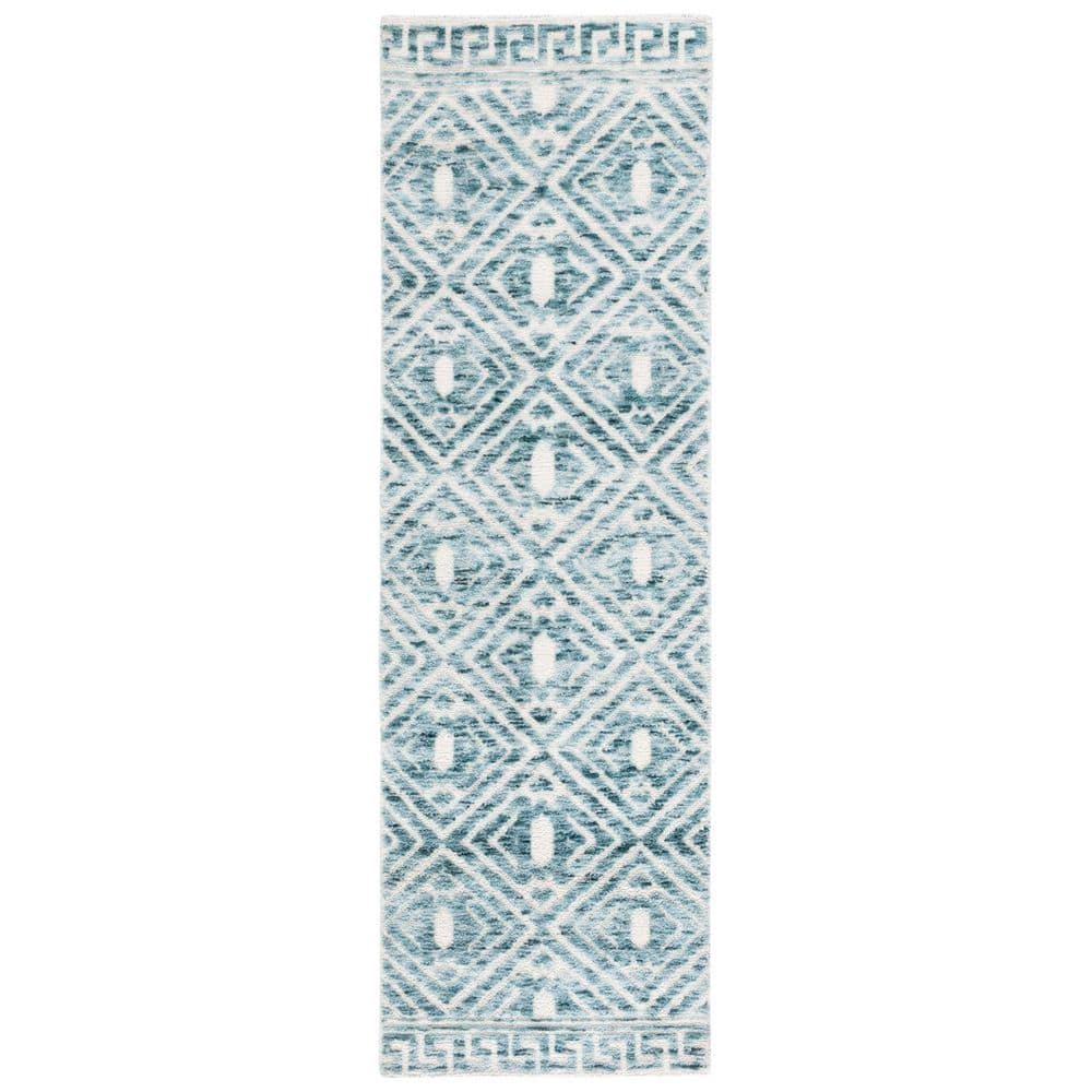 SAFAVIEH Audrey 3 ft. x 8 ft. Blue/Ivory Diamond Runner Rug AUD203M-28 ...