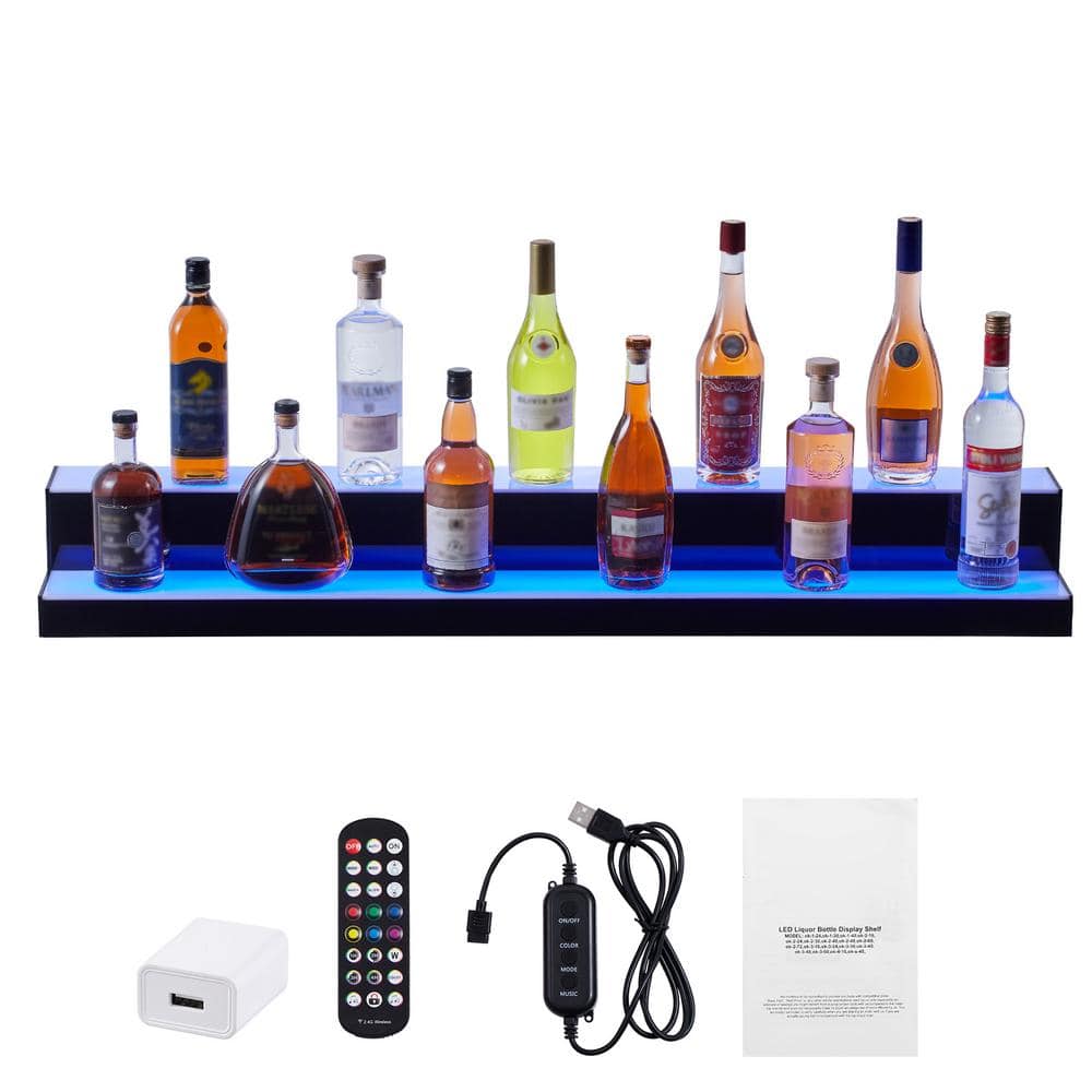 SVOPES LED Lighted Liquor Bottle Display 2-Tier 48 in. Commercial Bar ...