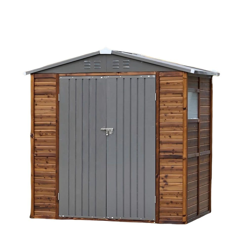 GWRGWR 4 ft. x 6 ft. Outdoor Lockable Iron-Wood Storage Shed with Side ...