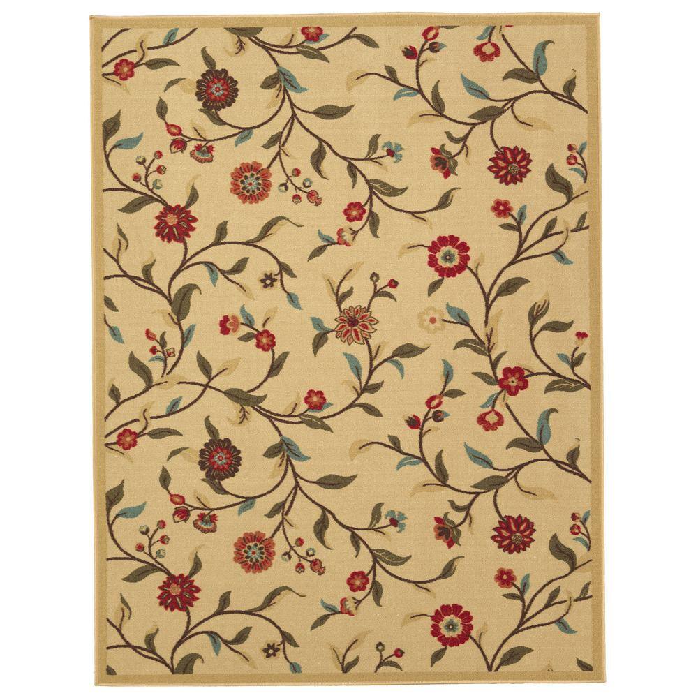 Ottomanson Ottohome Collection Non-Slip Rubberback Floral Leaves 5x7 ...