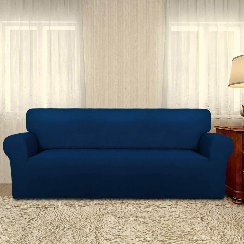 Angel Sar Navy Blue Super Stretch Sofa Polyester Slipcover with Non ...