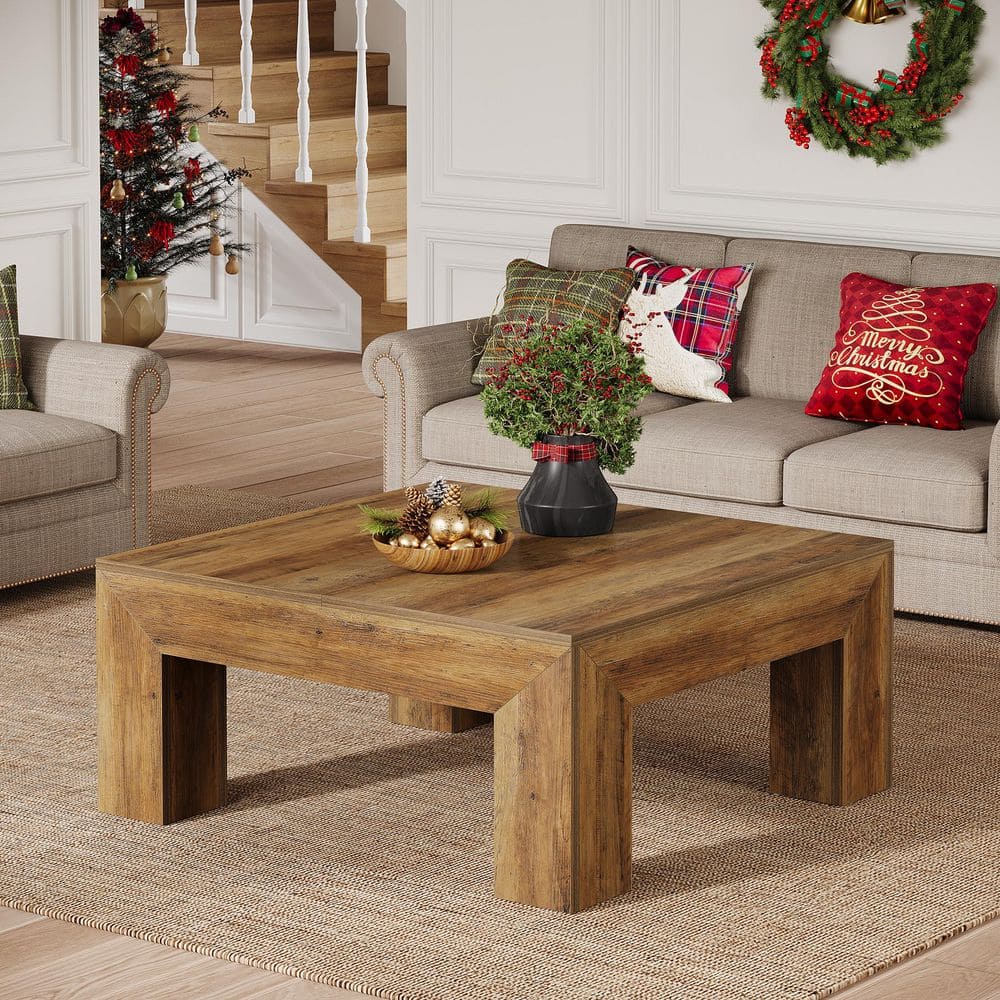 BYBLIGHT Allan 39.4 in. Brown Square Wood Coffee Table with Sturdy ...