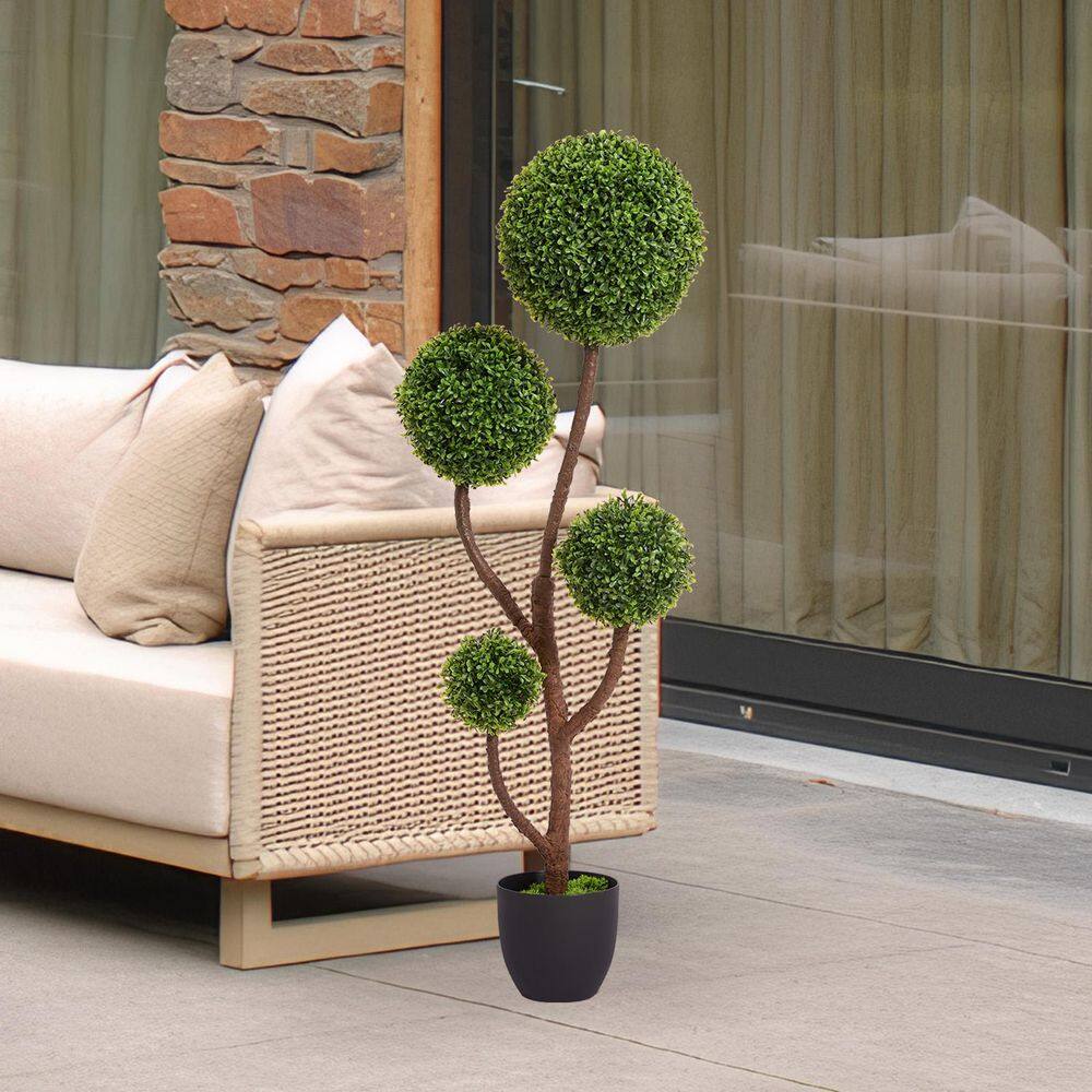 4 ft. Tall Lightweight Artificial Boxwood Topiary Tree with Lifelike ...
