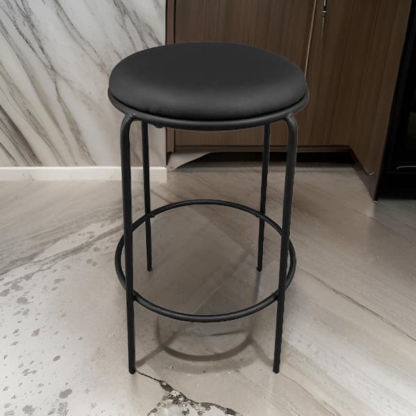 Benjara 30 in. Black Backless Metal Frame Bar Stool with Faux Leather ...
