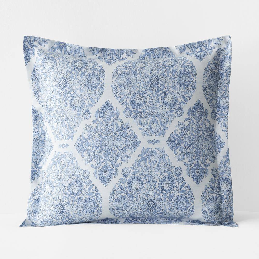 The Company Store Legends Luxury Royal Damask Cotton Blue/White Sateen ...