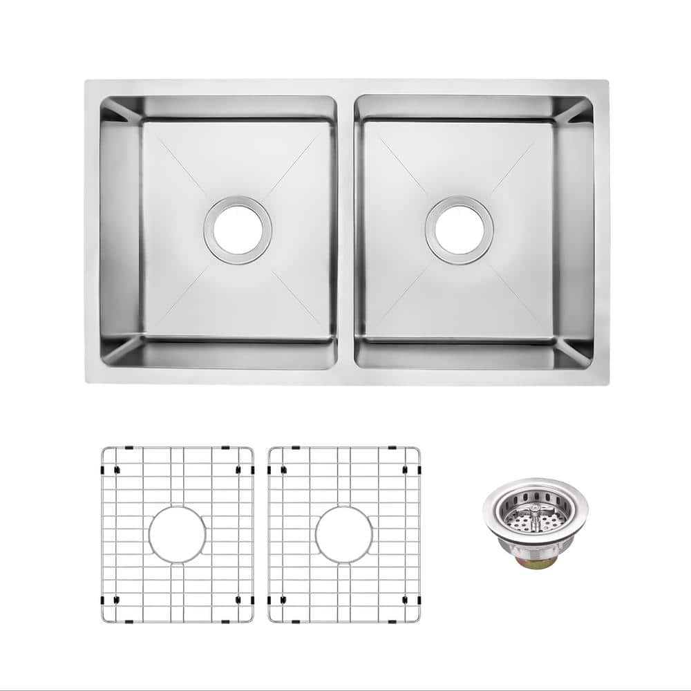 CHESHIRE 31 in. Tiny Radius Undermount 50/50 Double Bowl 18 Gauge ...